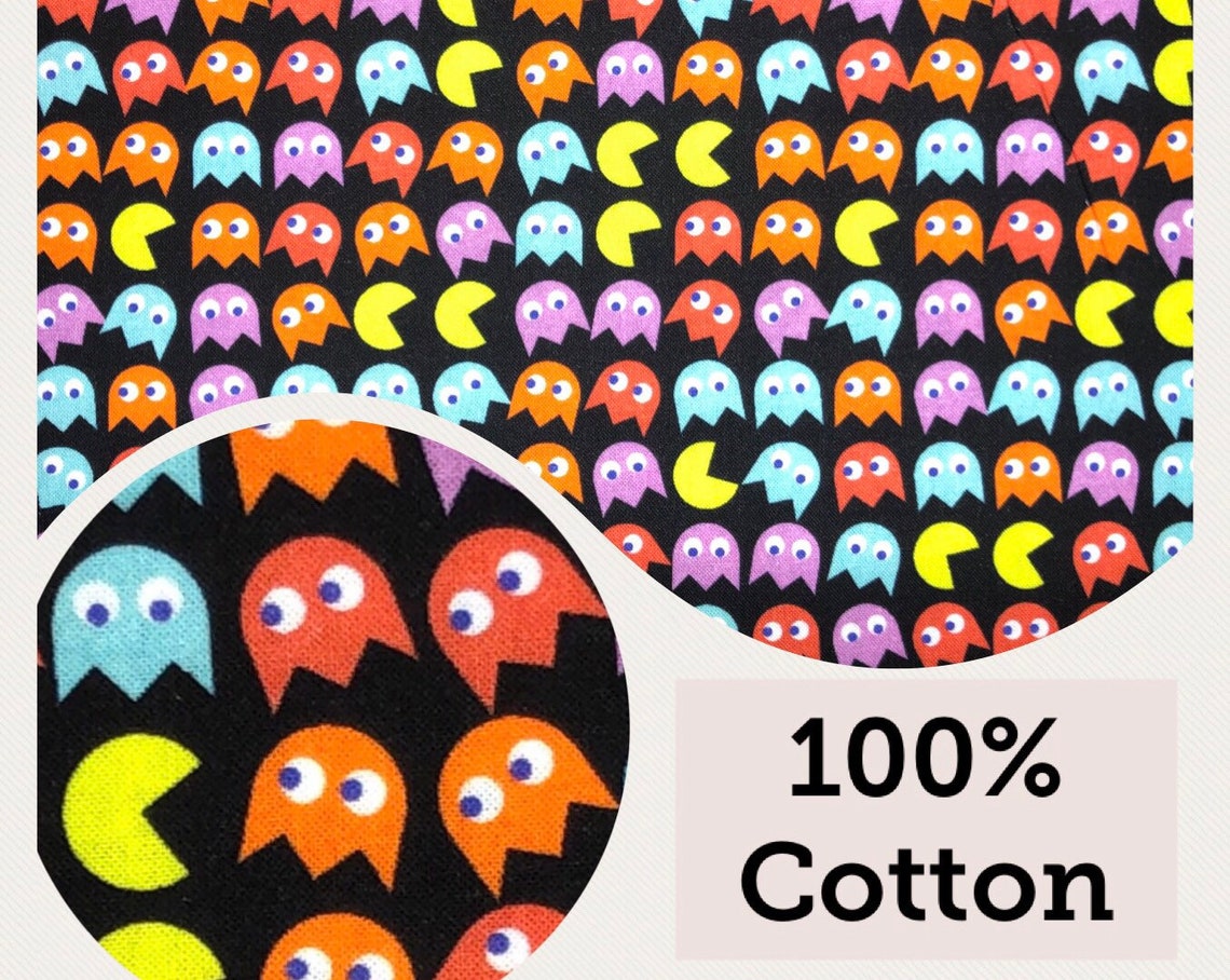 Pacman 80s Arcade Game Fabric Small Scale 100% Cotton - Etsy