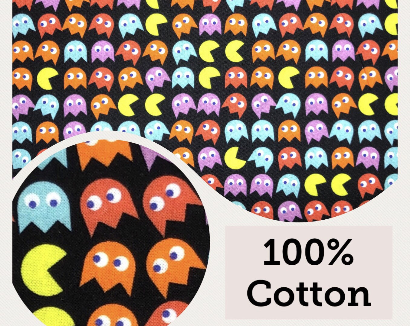 Pacman 80s Arcade Game Fabric Small Scale 100% Cotton - Etsy