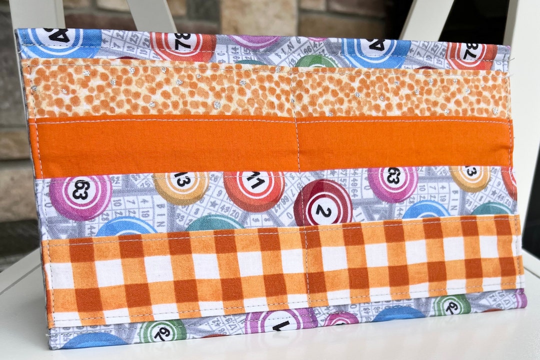 Standing Card Holder, Orange Plaid Bingo, Bingo, 4 Row Pocket, Card ...