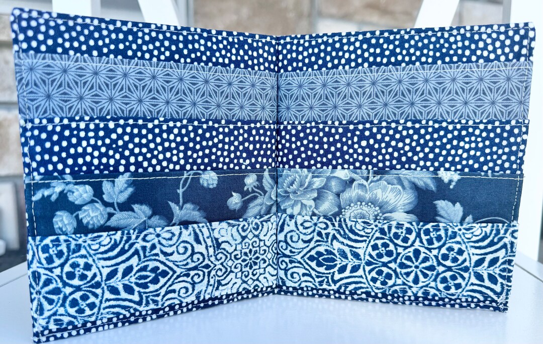 Hand-held Card Holder, Blue Patterns, 4 Pocket Rows, Card Caddy, Fabric ...