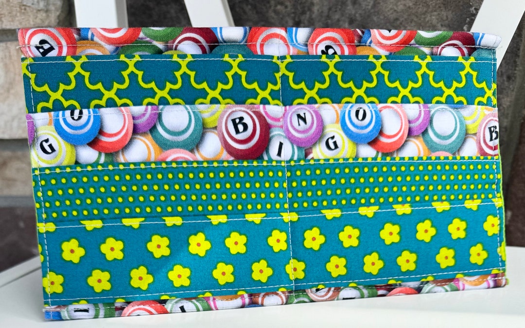 Standing Card Holder, Teal Blooms Bingo, Bingo, 4 Row Pocket, Card ...
