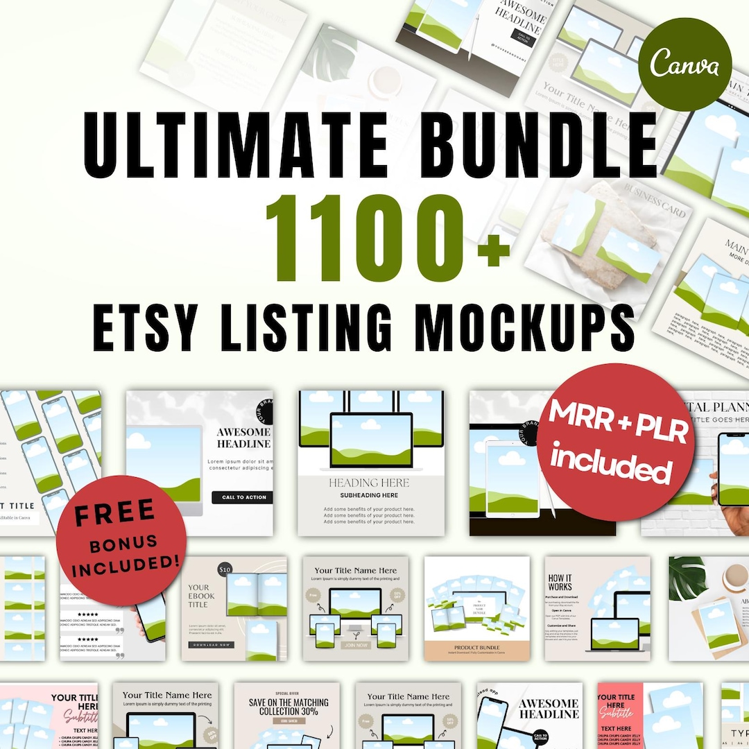 1100+ Etsy Listing Mockup Templates Bundle Canva Designs Mrr Plr ...