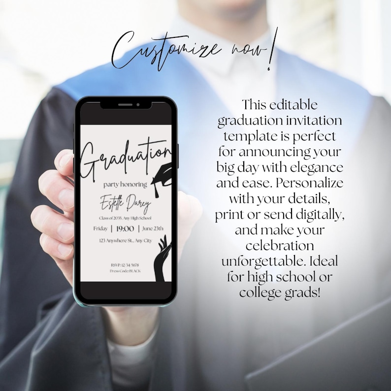 Editable Graduation Invitation Class of 2025 Grad Party Invite ...