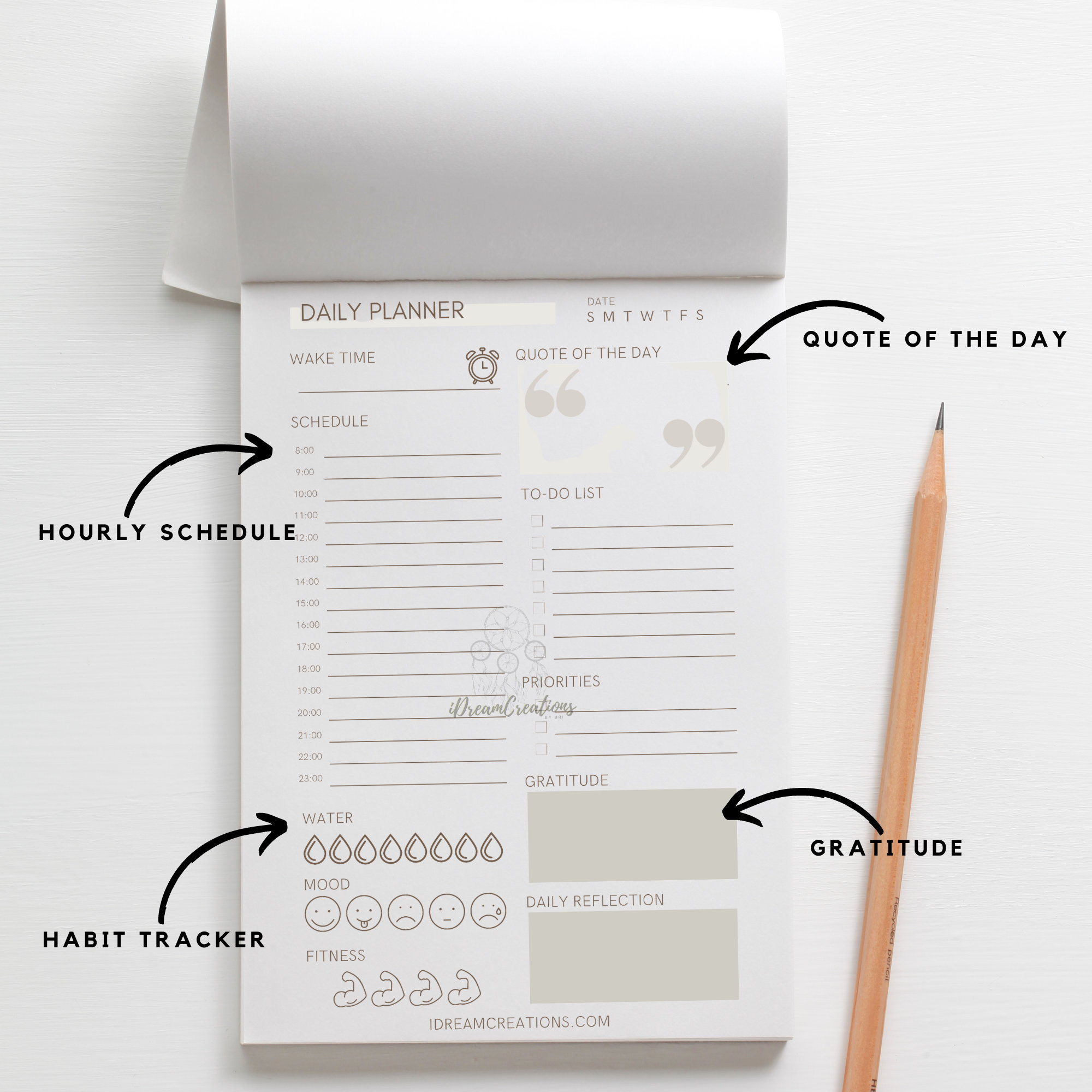 Undated Daily Beige Planner Planner Digital Planner Printable Planner ...