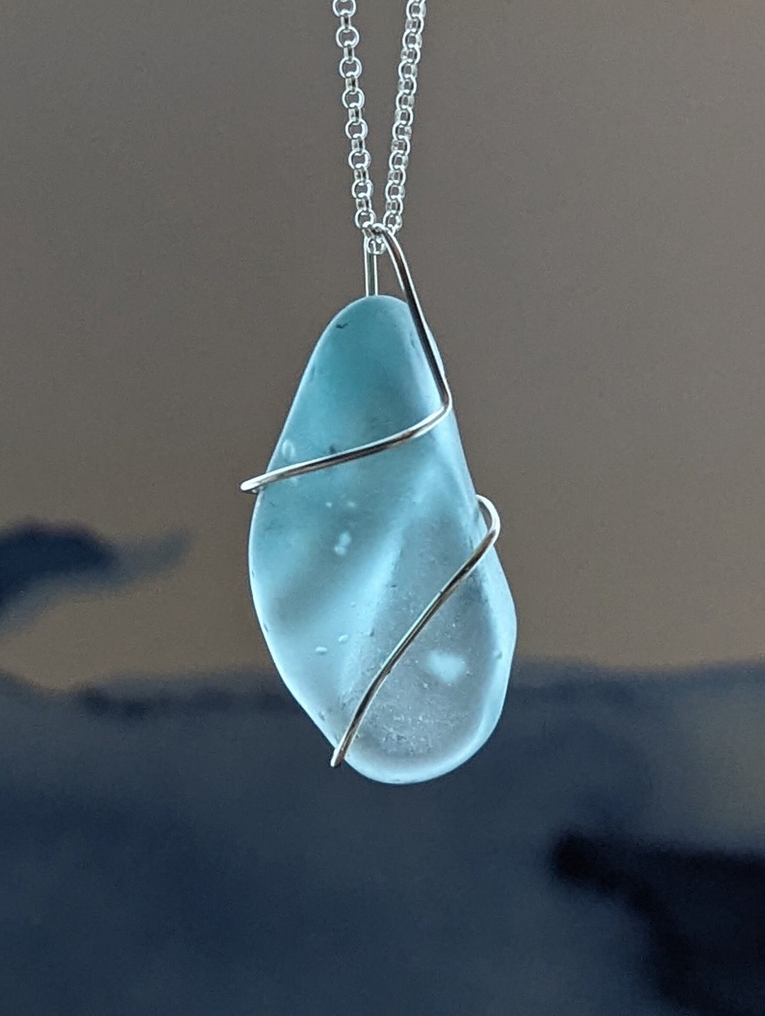 Vibrant Pale Blue Wire Wrapped Sea Glass Necklace - Etsy