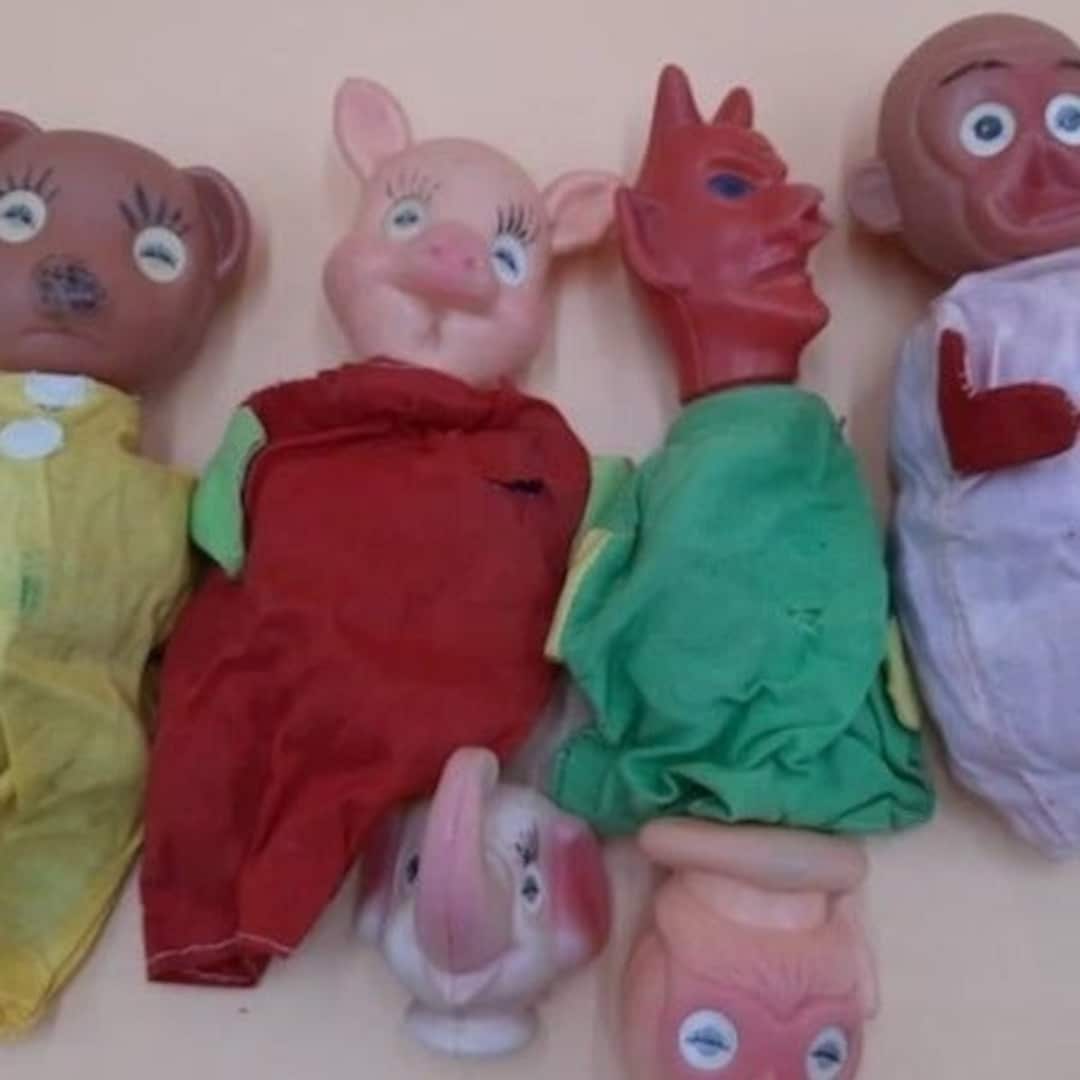 Rare Vintage Toy Set of 4 Finger Puppets & 2 Heads 40s and 50s - Etsy