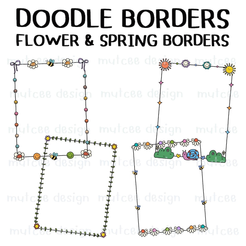 Floral Borders | Spring Easter Frames | Cute Frames | Hand-drawn Frames ...
