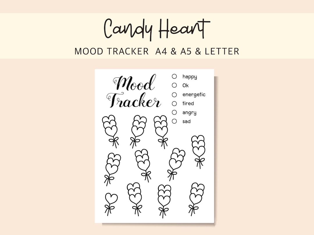 Candy Heart Mood Tracker Printable Page | Daily Tracker | Mood Tracker ...