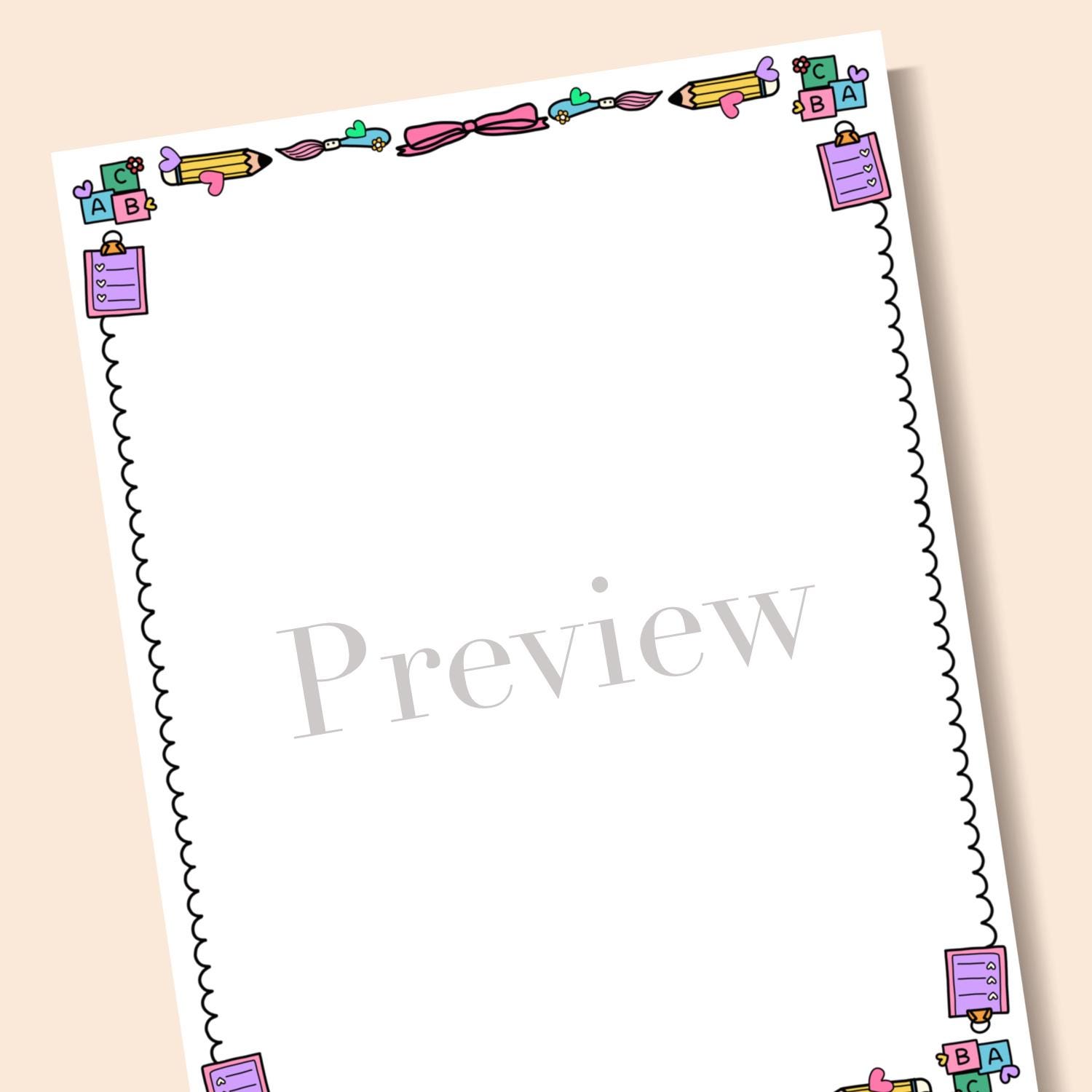 Back to School and Flower Frame Border. School Supplies. Digital Frame ...