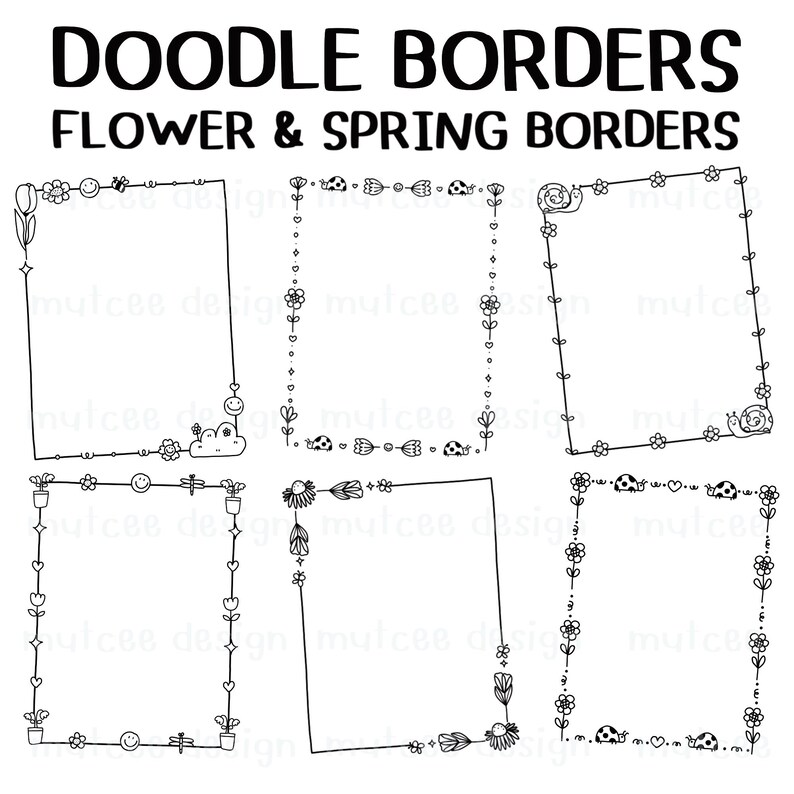 Floral Borders | Spring Easter Frames | Cute Frames | Hand-drawn Frames ...