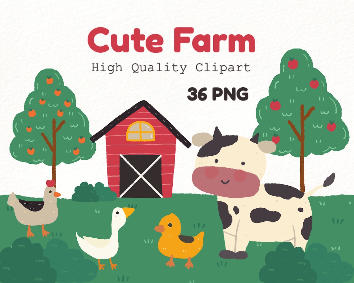 Cute Farm Farm Animals Clipart Cute Farm Clipart Barn - Etsy