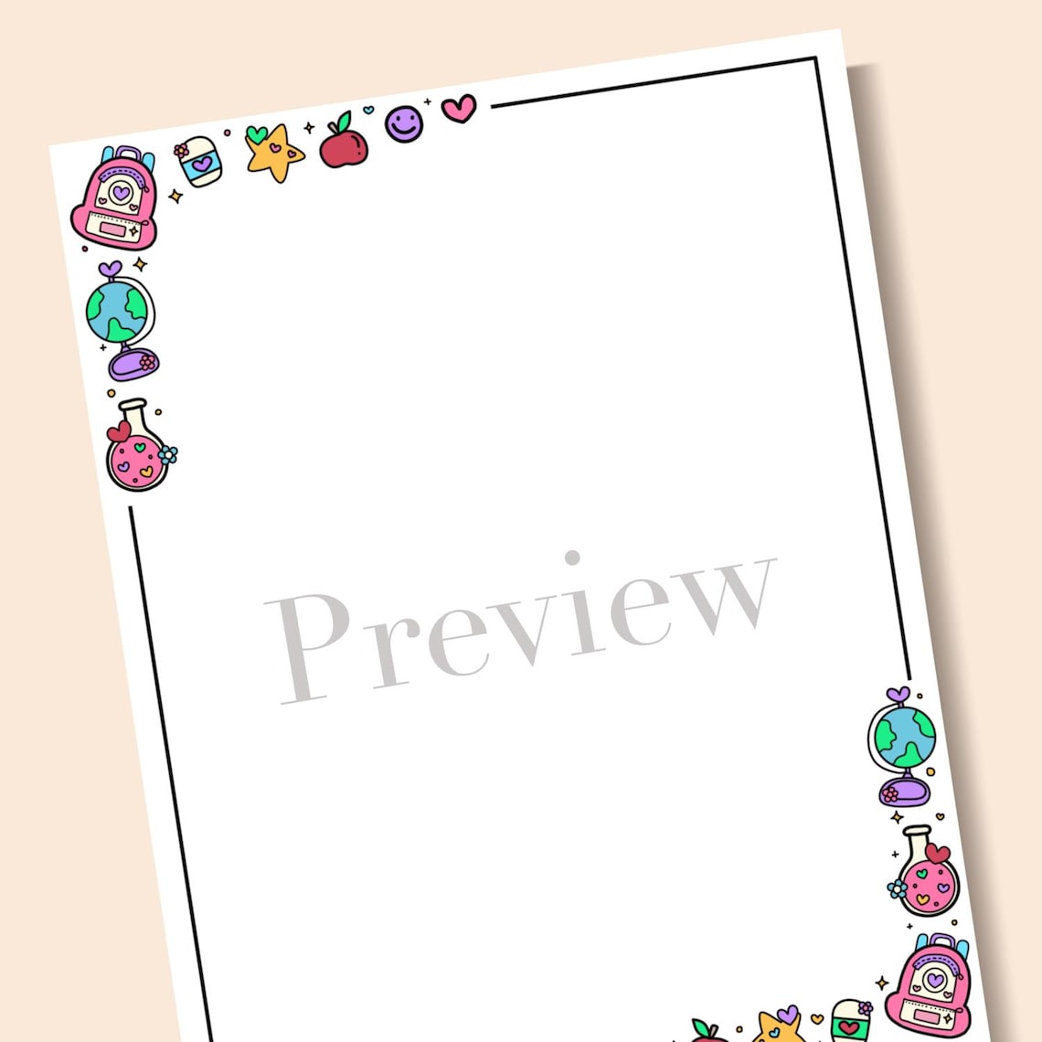 Back to School and Flower Frame Border. School Supplies. Digital Frame ...