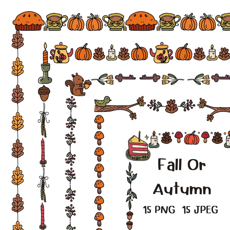 Fall Cozy Autumn Frame Border Thanksgiving Pumpkins PNG Digital ...