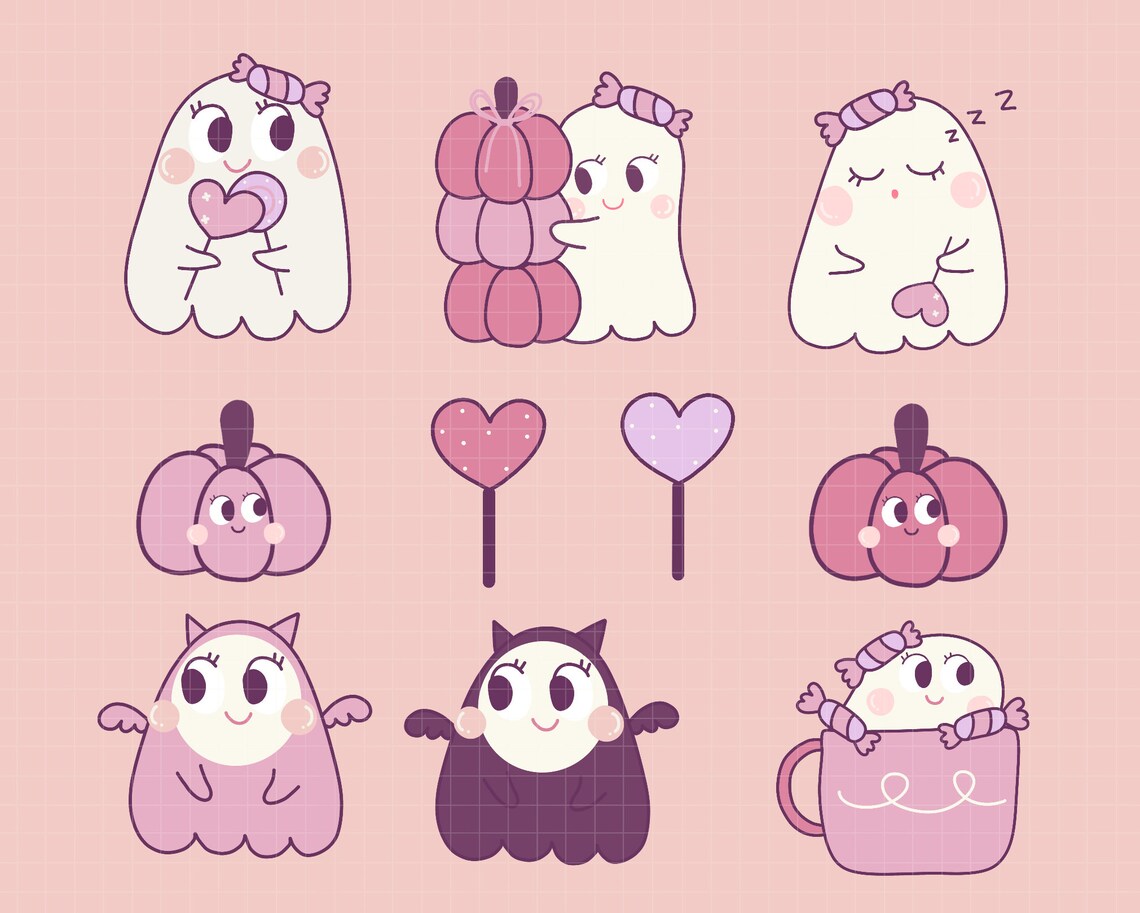 Ghost Kawaii Clipart Halloween , Cute Pink Clipart , Kawaii Pumpkin ...