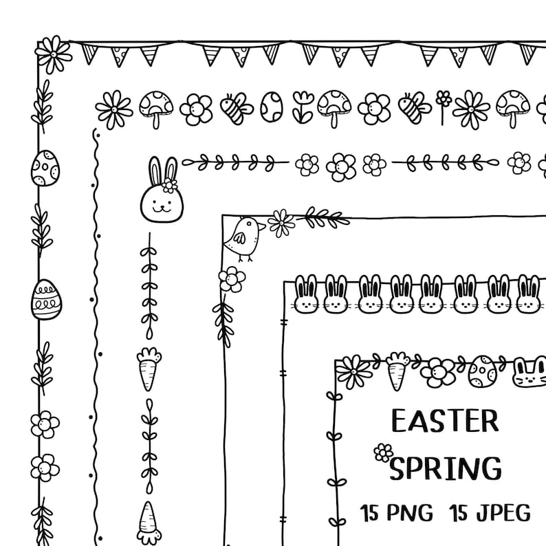 Floral Borders | Spring Easter Frames | Cute Frames | Hand-drawn Frames ...