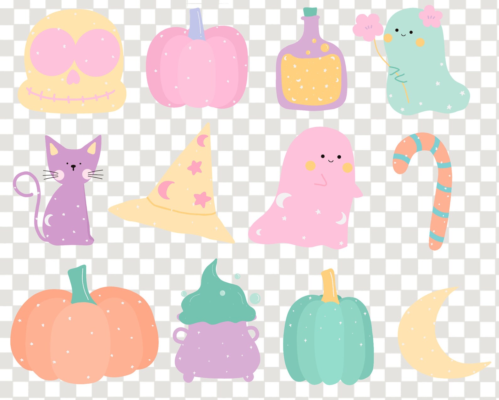 Pastel Halloween Clipart, Cute Ghosts, Pumpkins, Rainbow, Cute ...