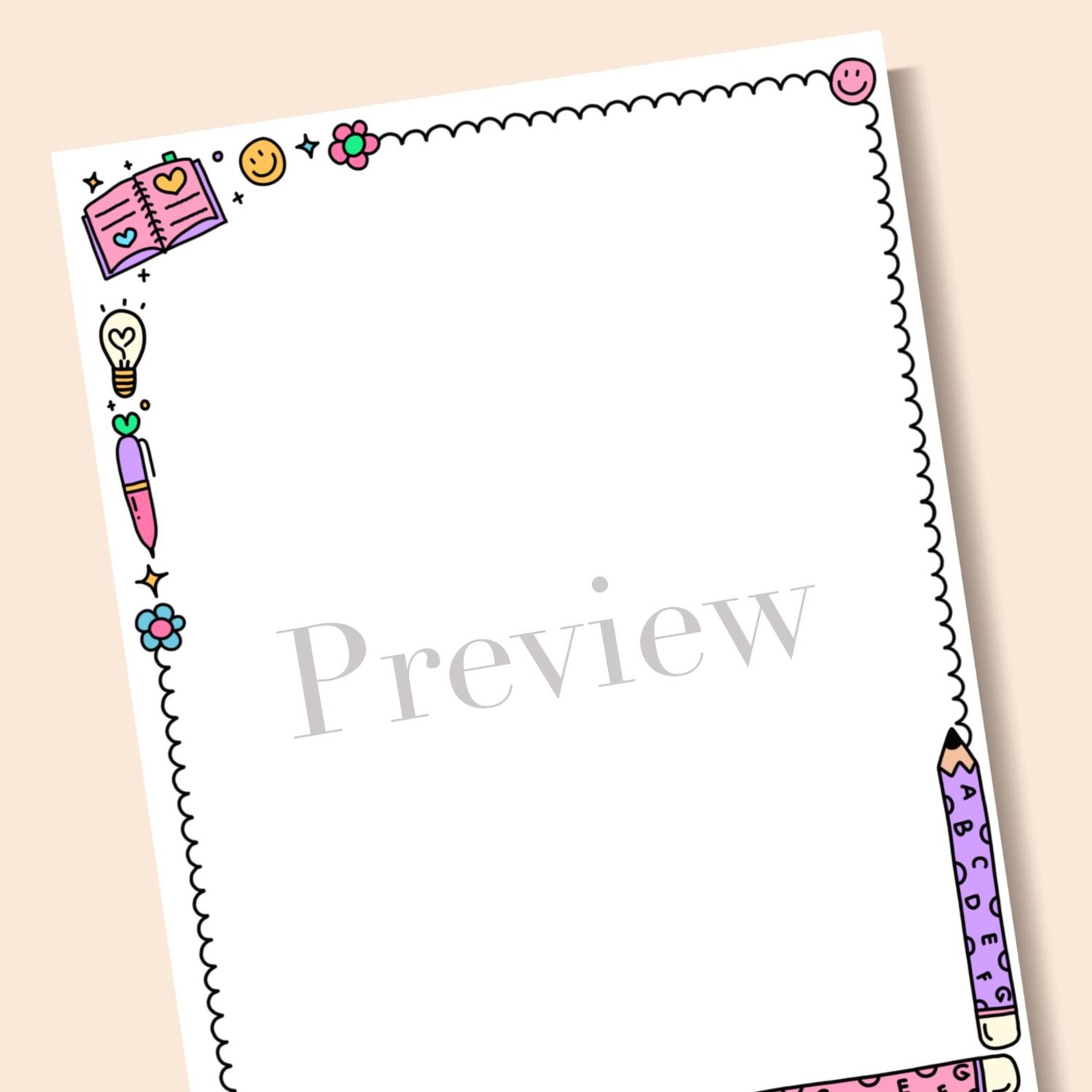 Back to School and Flower Frame Border. School Supplies. Digital Frame ...