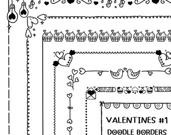 Valentines Day Borders Frames Clipart Set 2, Hand Drawn Frame Clipart ...