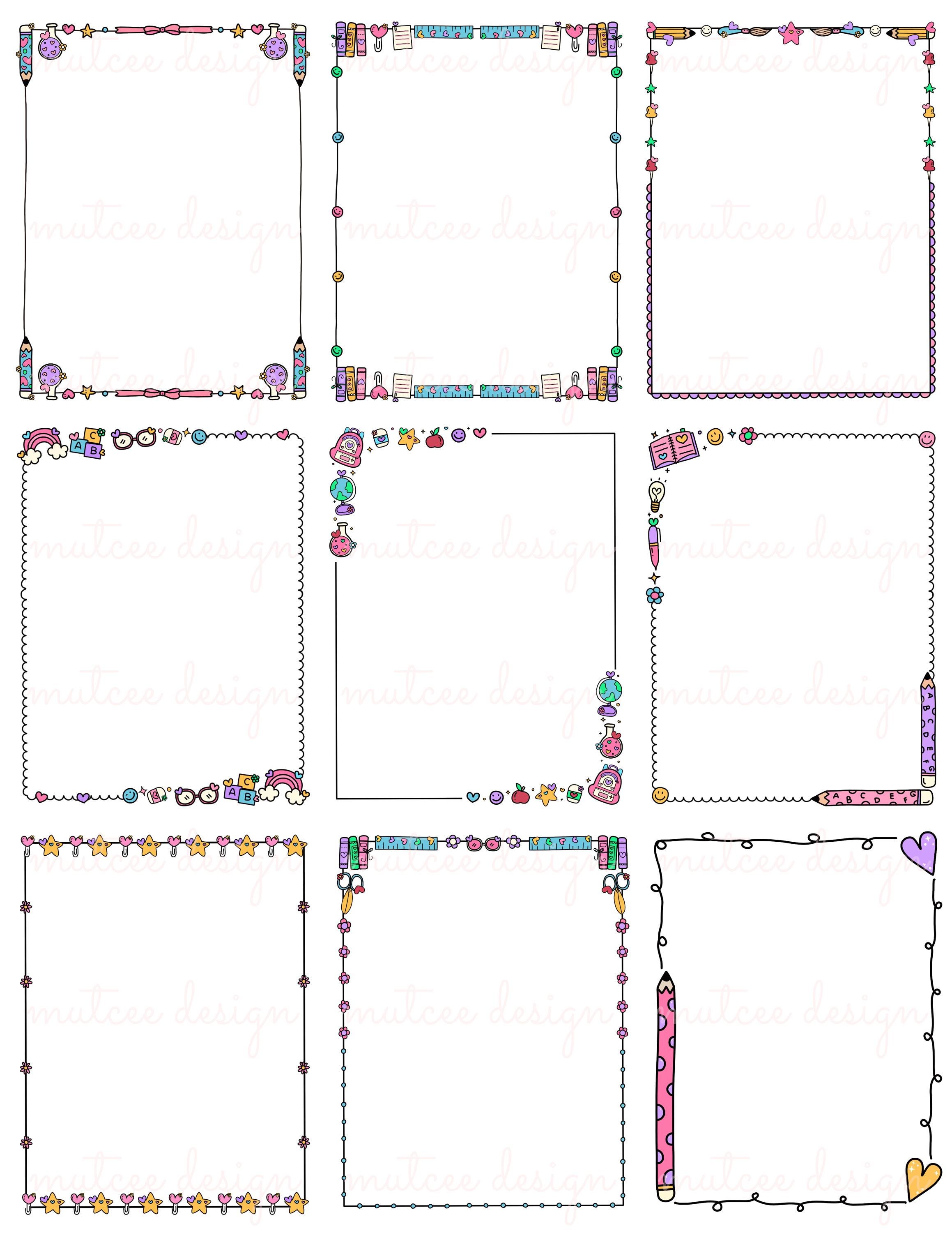 Back to School and Flower Frame Border. School Supplies. Digital Frame ...