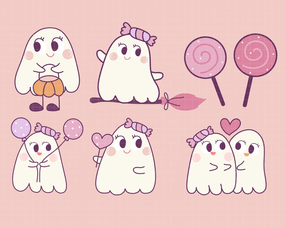 Ghost Kawaii Clipart Halloween , Cute Pink Clipart , Kawaii Pumpkin ...