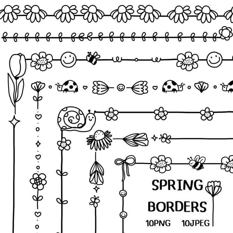Floral Borders | Spring Easter Frames | Cute Frames | Hand-drawn Frames ...