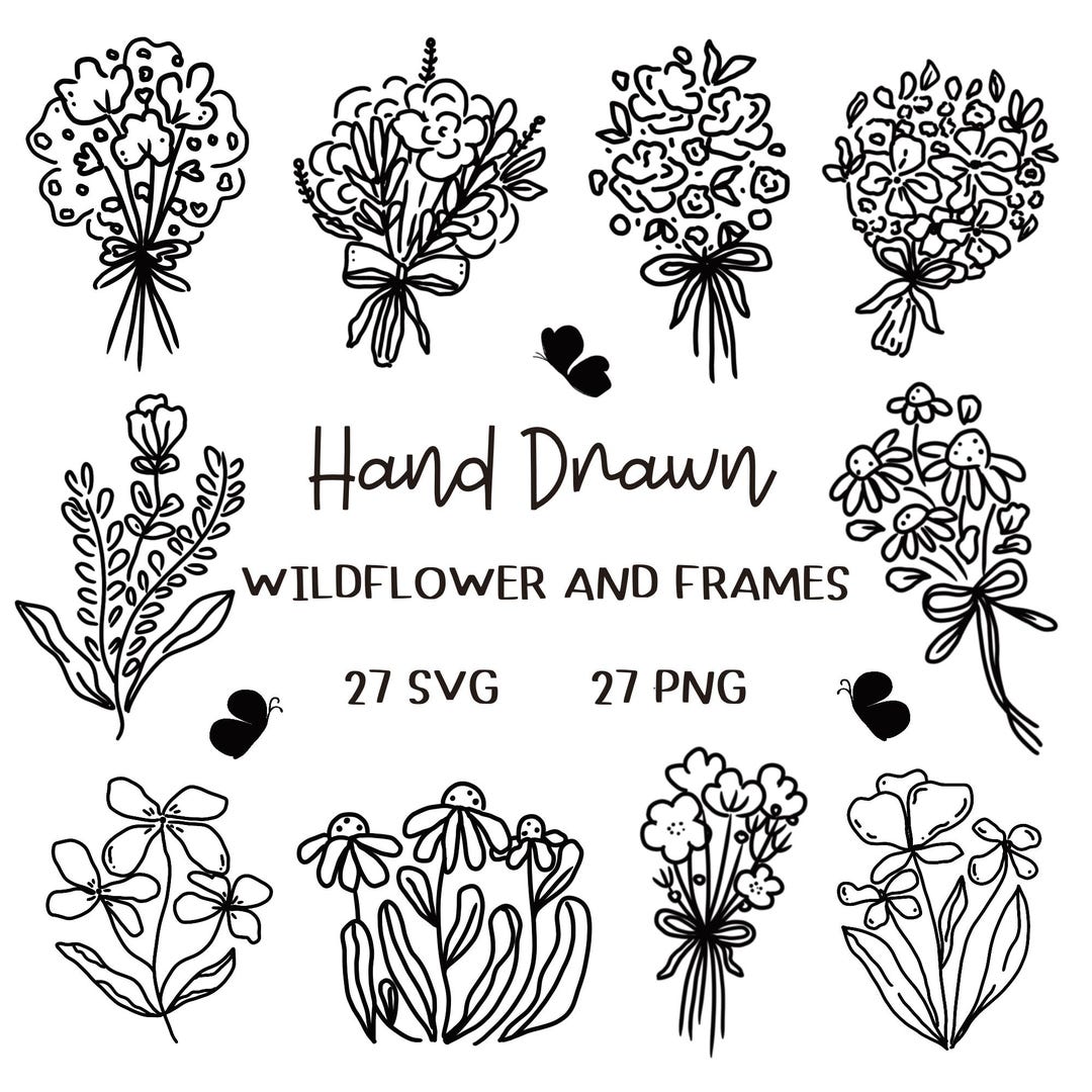 Hand Drawn Wildflower SVG | Wildflower Bouquet | Floral Svg | Frame Svg ...
