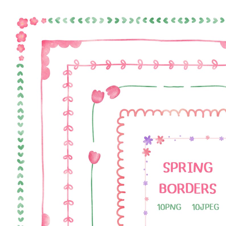 Floral Watercolor Border | Spring Frames | Cute Frames | Hand-drawn ...