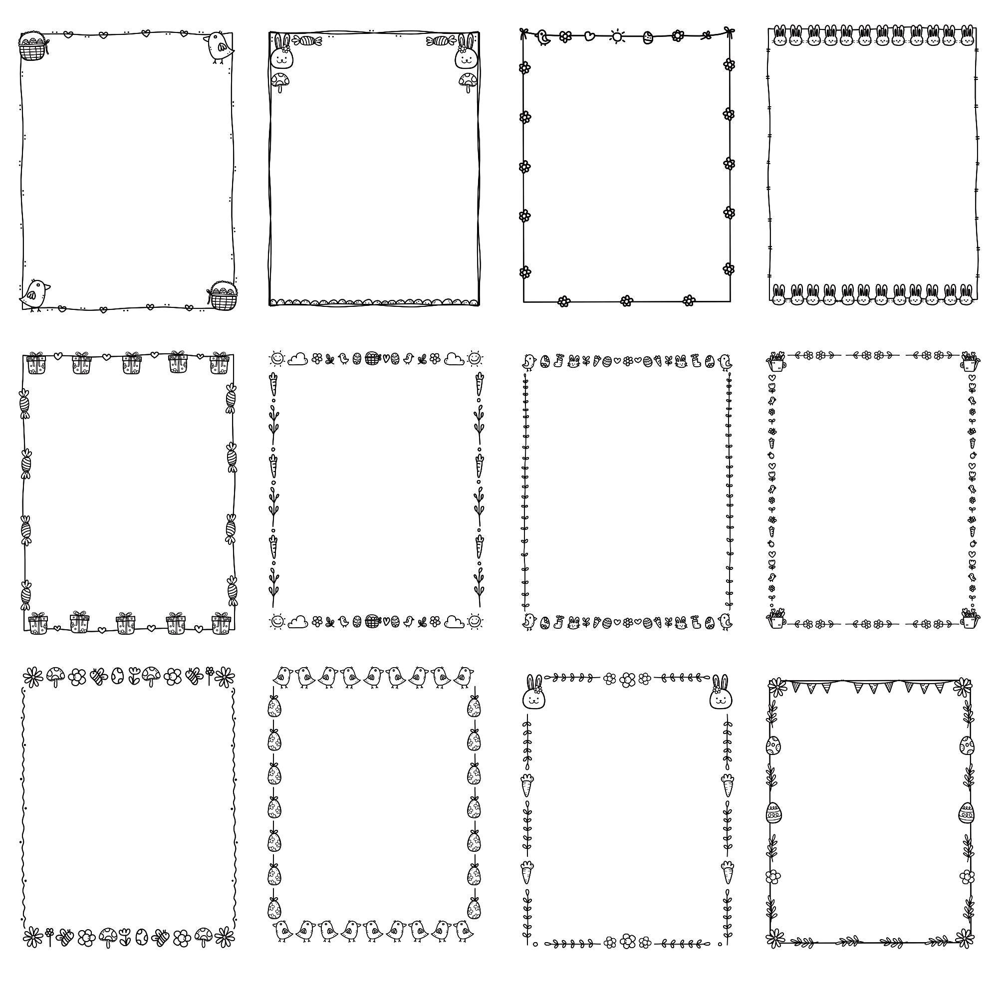 Floral Borders | Spring Easter Frames | Cute Frames | Hand-drawn Frames ...