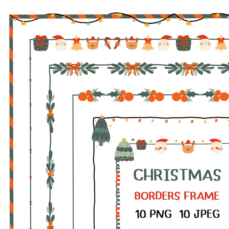 Christmas Border Set 3, Hand Drawn Border Clipart, Doodle Frames ...