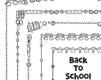 Back to School and Flower Frame Border. School Supplies. Digital Frame ...