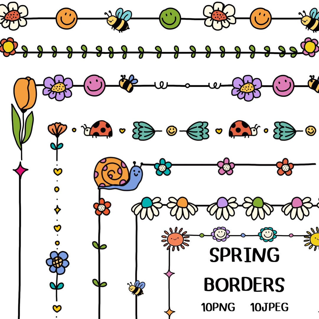 Floral Borders | Spring Easter Frames | Cute Frames | Hand-drawn Frames ...