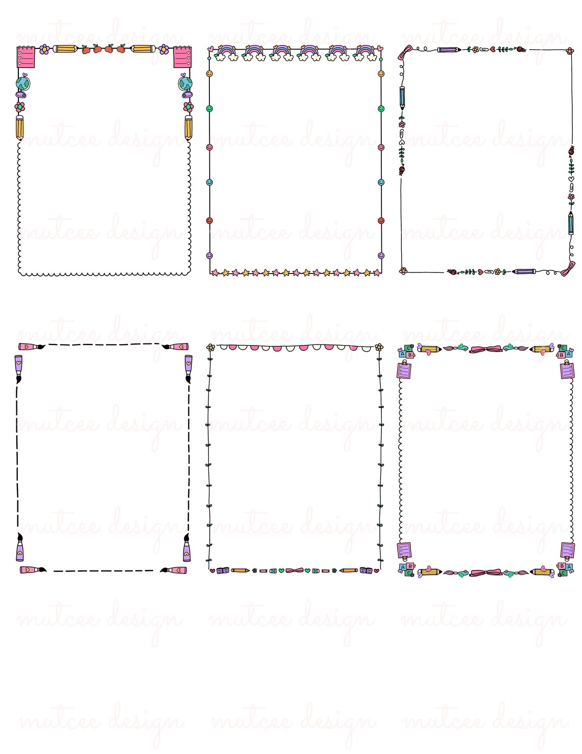Back to School and Flower Frame Border. School Supplies. Digital Frame ...