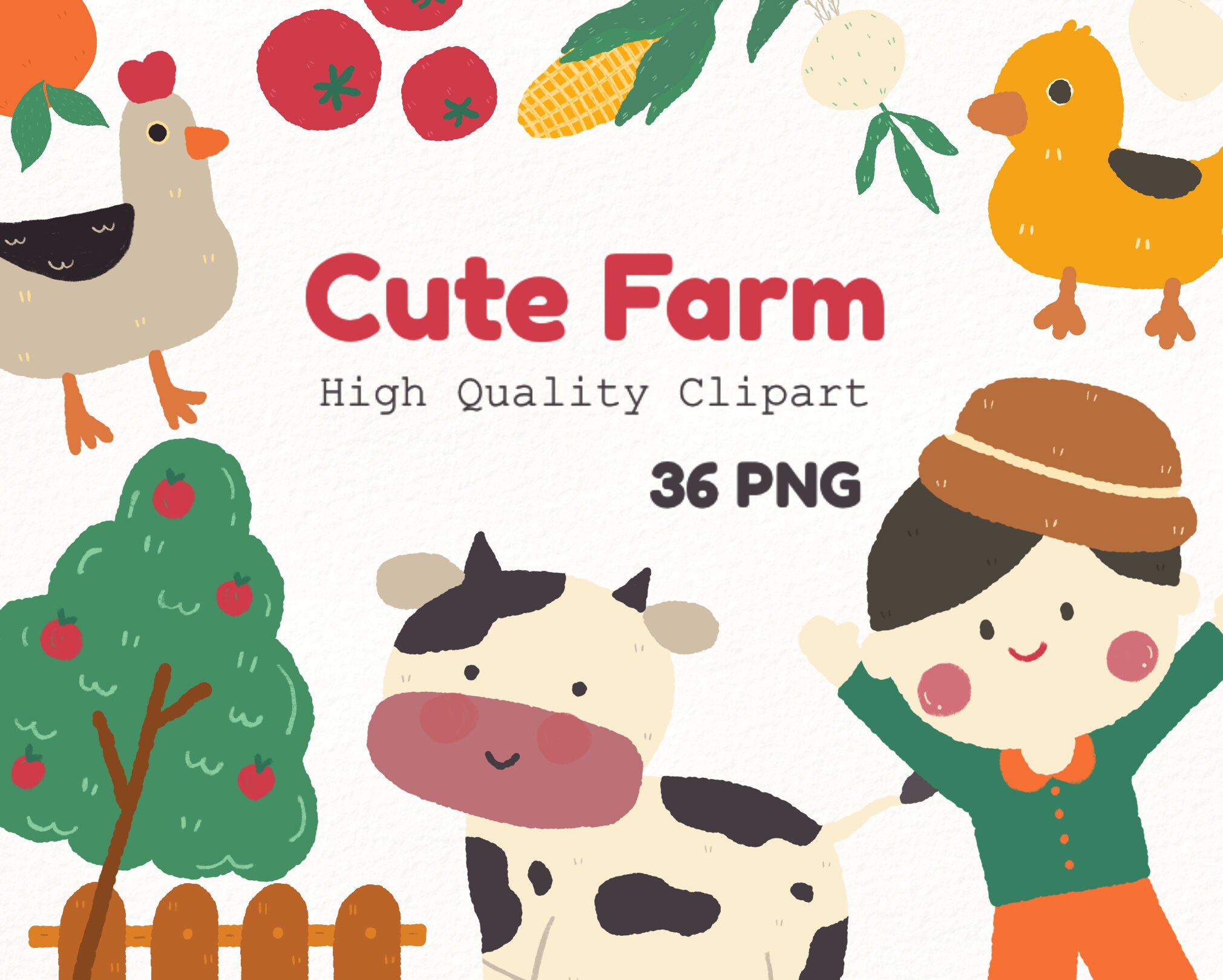 Cute Farm Farm Animals Clipart Cute Farm Clipart Barn - Etsy