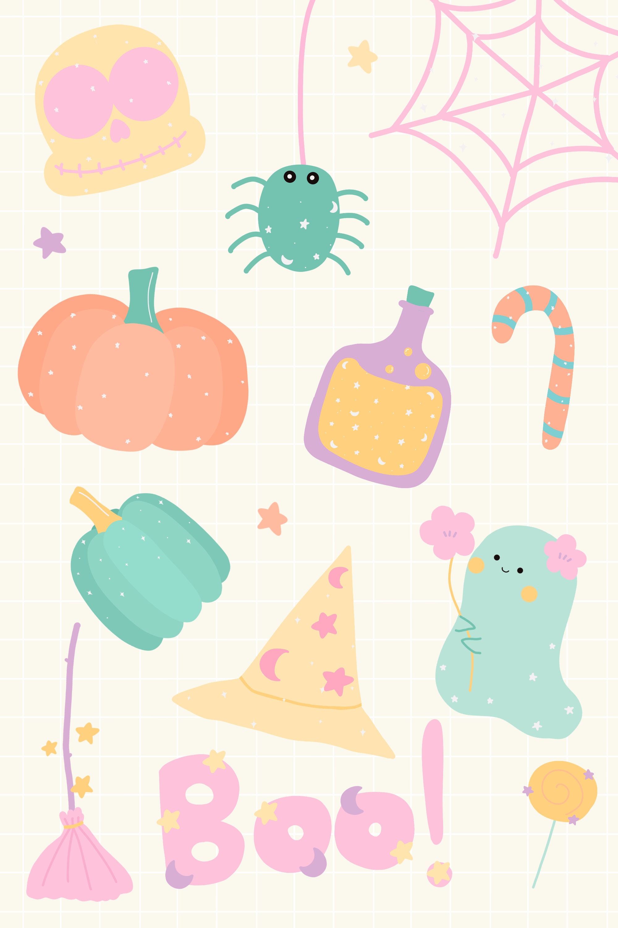 Pastel Halloween Clipart, Cute Ghosts, Pumpkins, Rainbow, Cute ...
