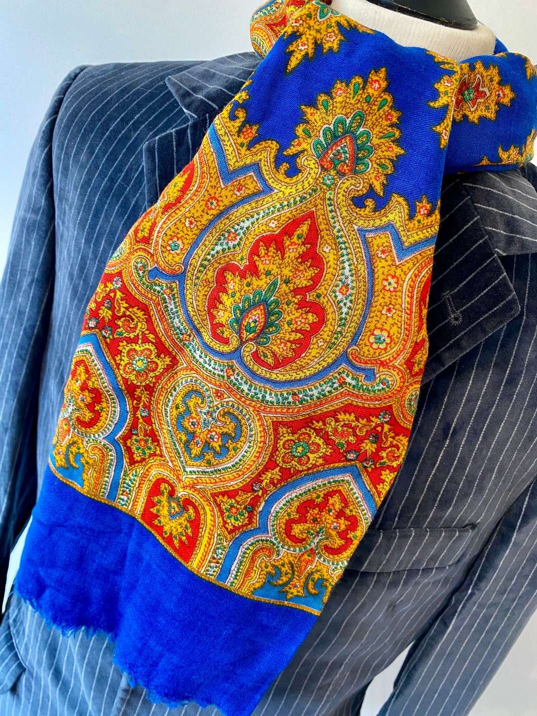 Super Vintage Mens 1970's Indie Blue Multi Colour Bohemian Psychedelic ...