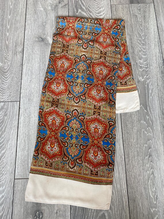 Vintage 70s Paisley Scarf: Bohemian Wool Feel Long Sc… - Gem