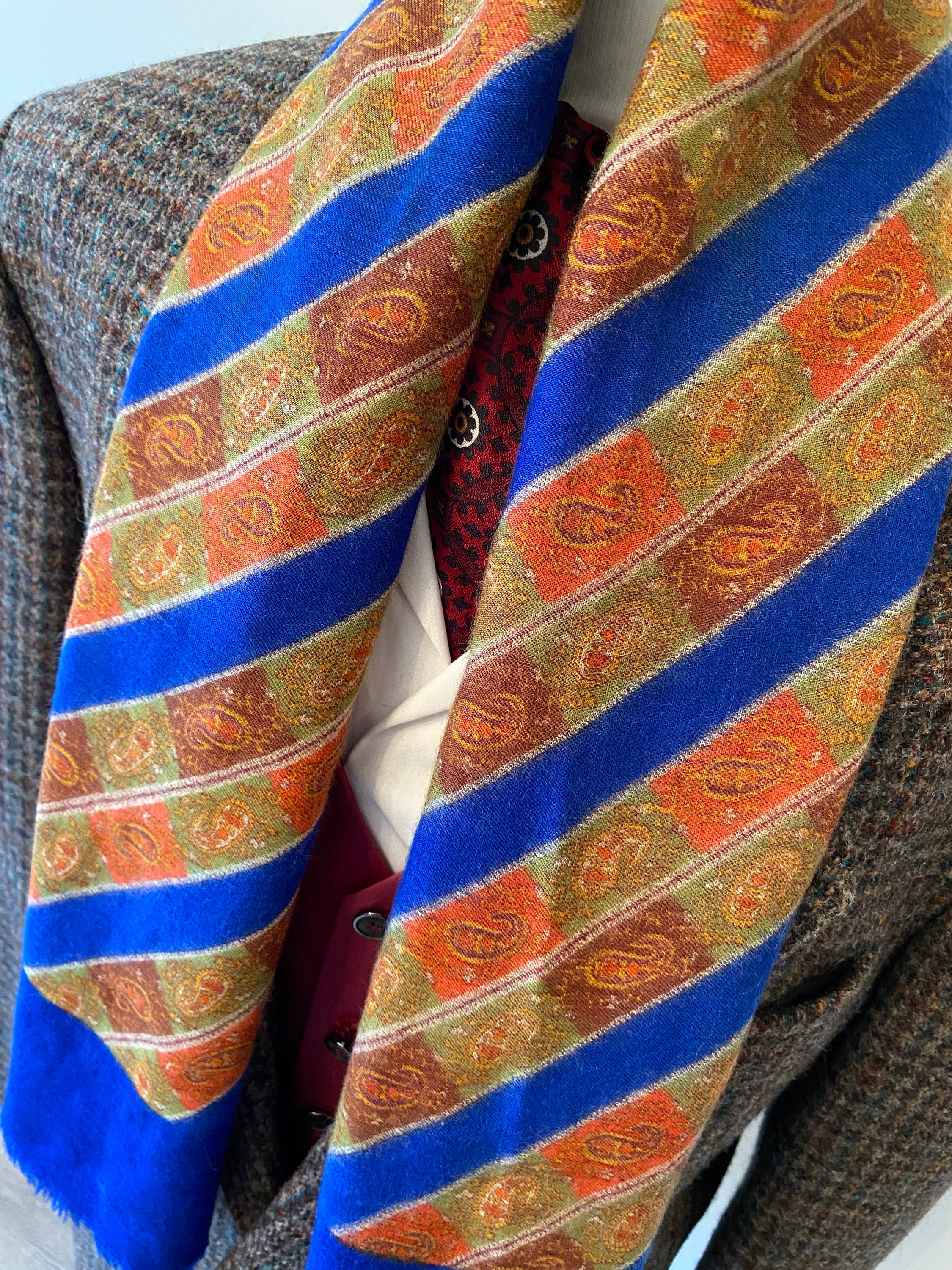 ACE Vintage Mens Indie/mod Blue Multi Coloured Striped Paisley Pattern ...