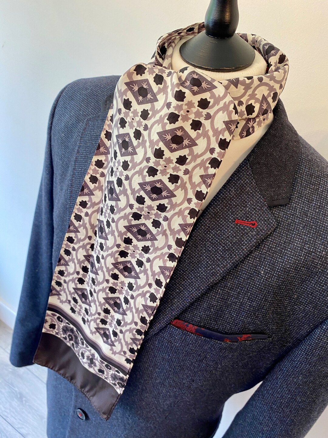 ACE Vintage Scarf Mens Indie/mod Striking Black and White Pattern ...