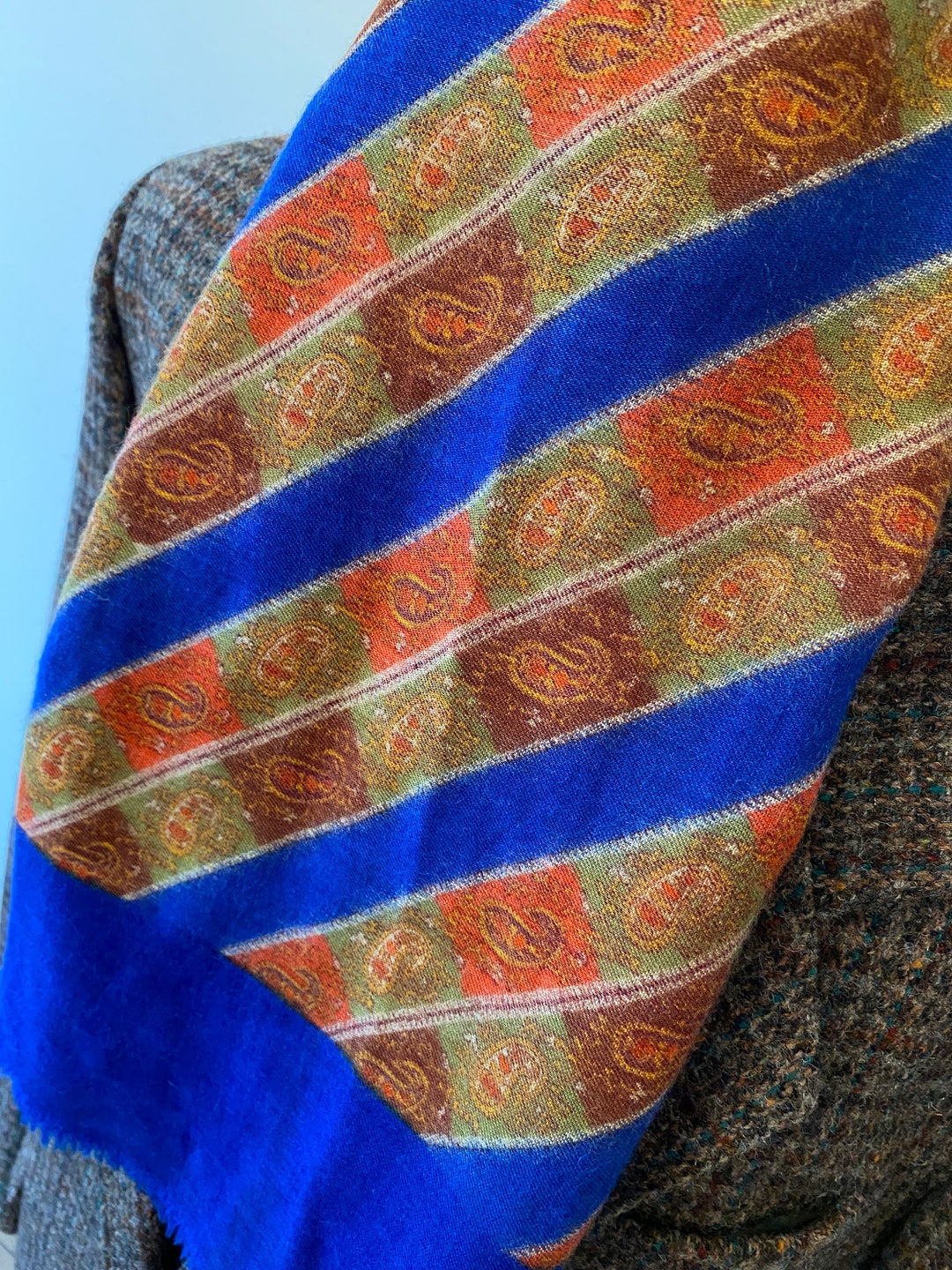 ACE Vintage Mens Indie/mod Blue Multi Coloured Striped Paisley Pattern ...