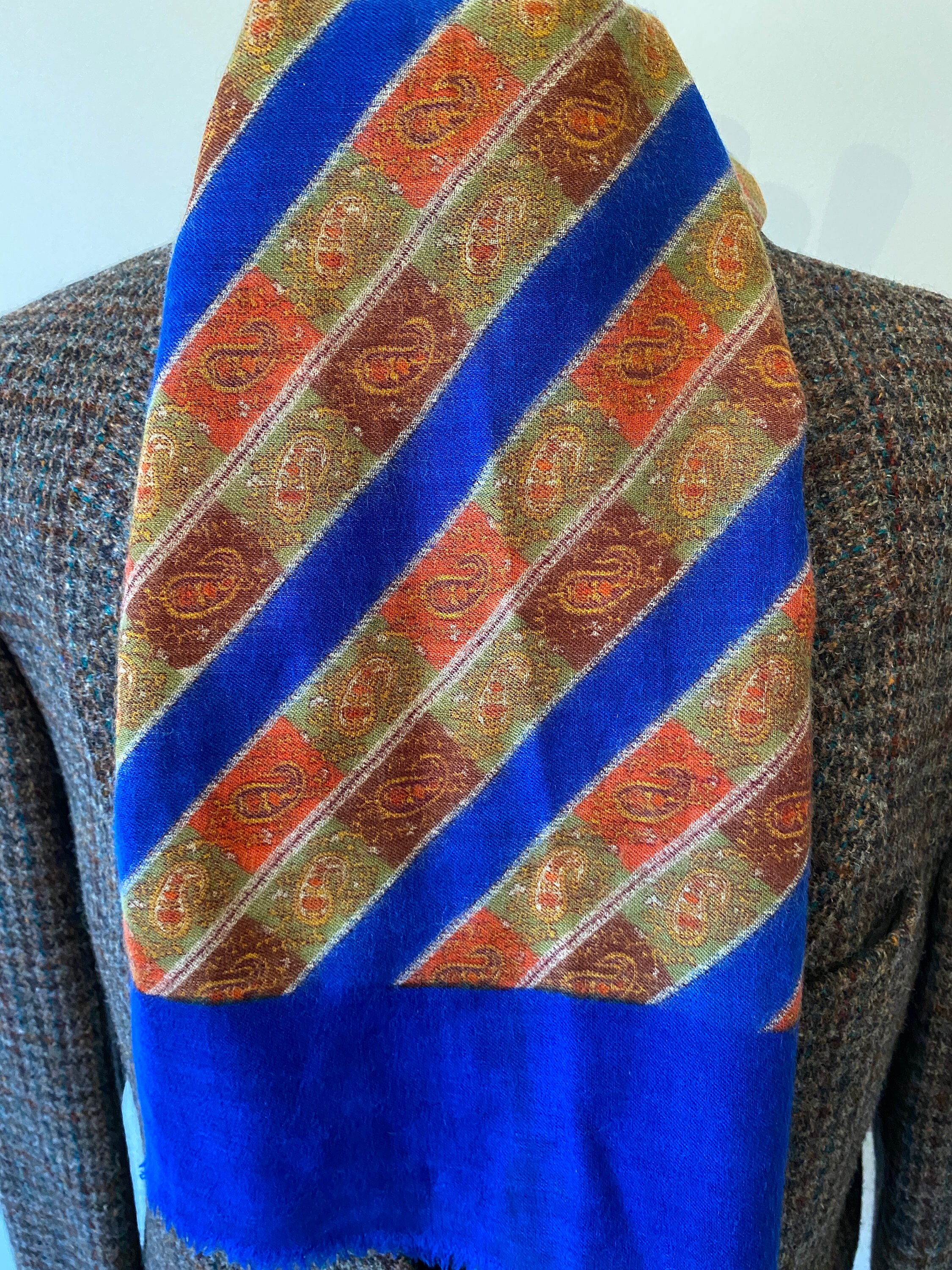ACE Vintage Mens Indie/mod Blue Multi Coloured Striped Paisley Pattern ...