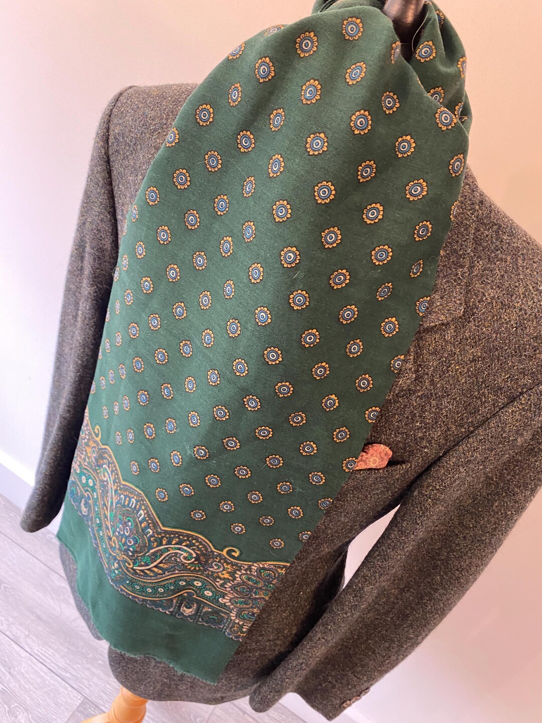 Super Vintage Mens 1970's Indie Mod Green Multi Colour Wool Feel Retro ...