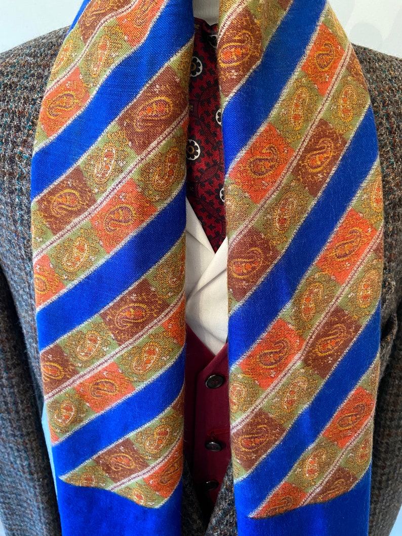 ACE Vintage Mens Indie/mod Blue Multi Coloured Striped Paisley Pattern ...