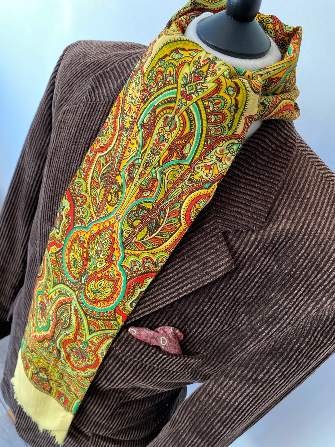 Vintage Mens Stunning Ornate Gold Multi Colour Paisley Ornate ...