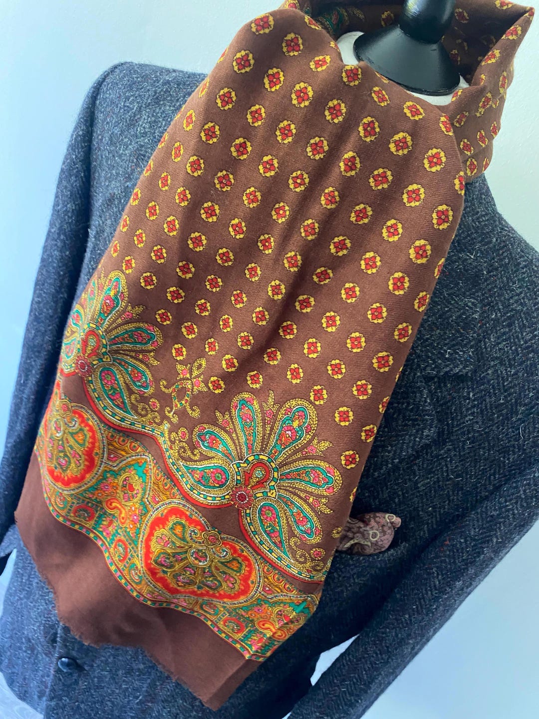 Vintage Mens 1970's Indie/mod Brown Multi Colour Ornate Paisley Wool ...