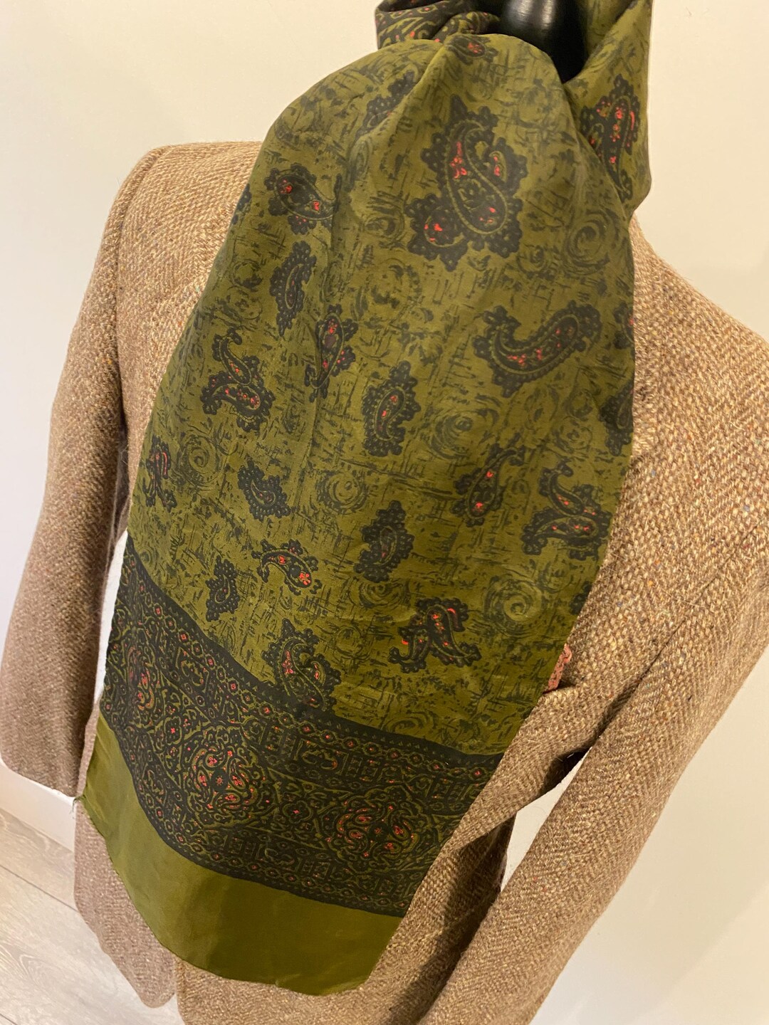 Vintage Mens Indie/mod 1970's Striking Green Paisley Retro Pattern Pure ...