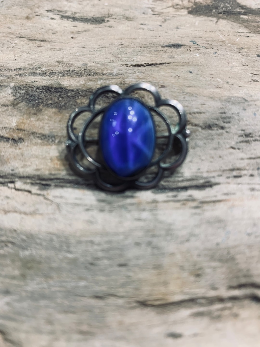 Vintage Bright Blue Sapphire Star Cabochon Set in Marked Sterling ...
