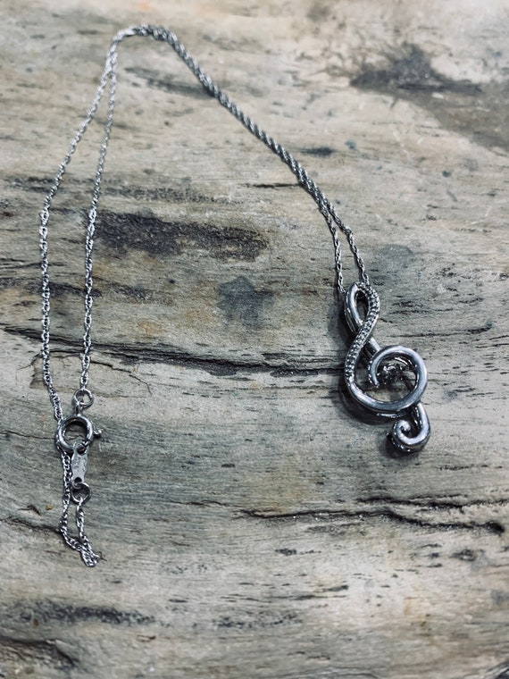Vintage Music Treble Clef Symbol Sterling Silver Pend… - Gem