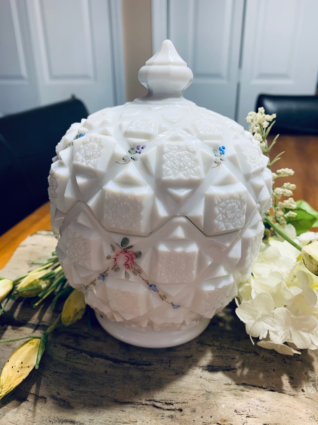 Vintage Old Quilt Pattern Milk Glass Westmoreland Candy Dish - Etsy