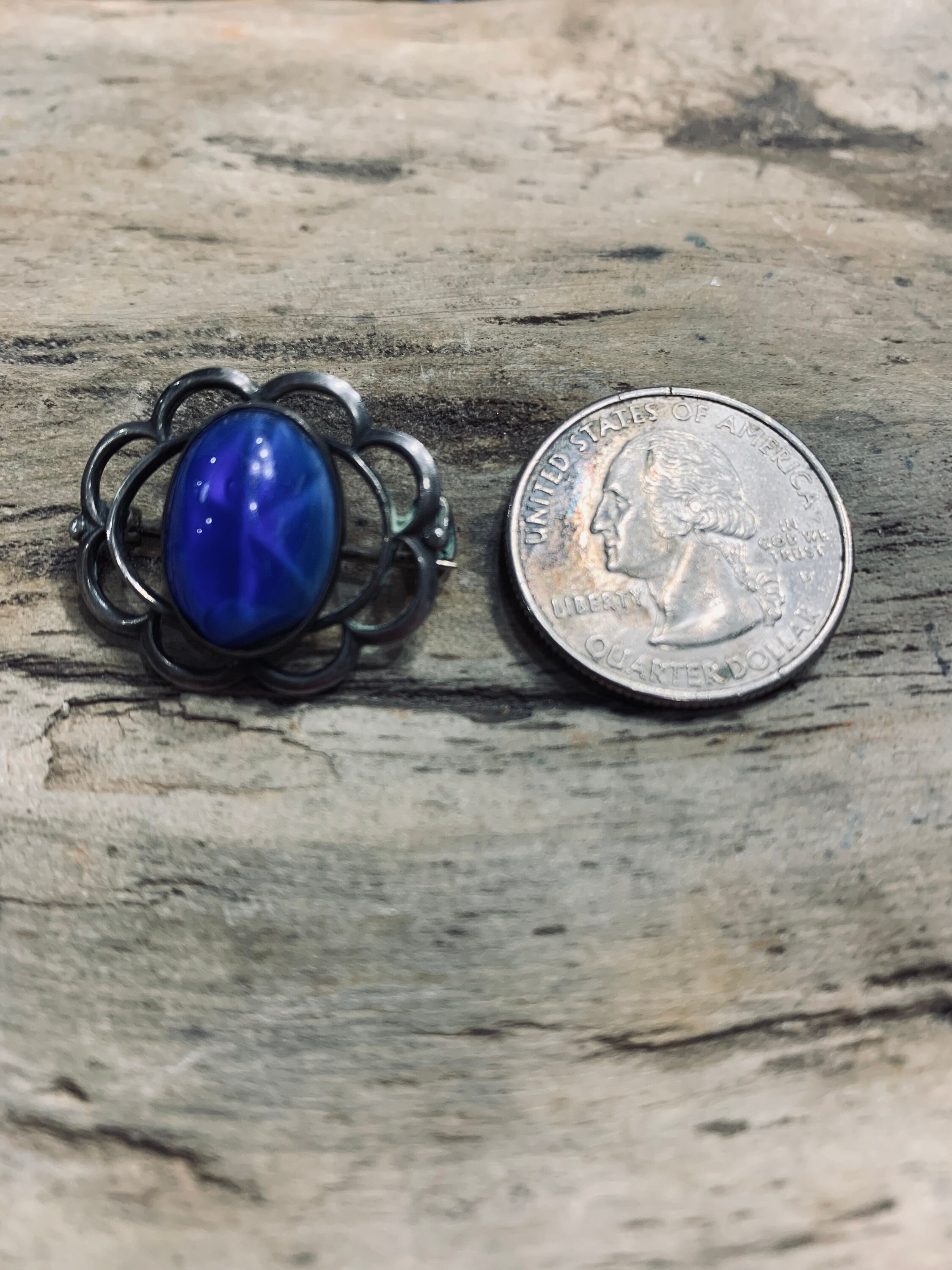 Vintage Bright Blue Sapphire Star Cabochon Set in Marked Sterling ...