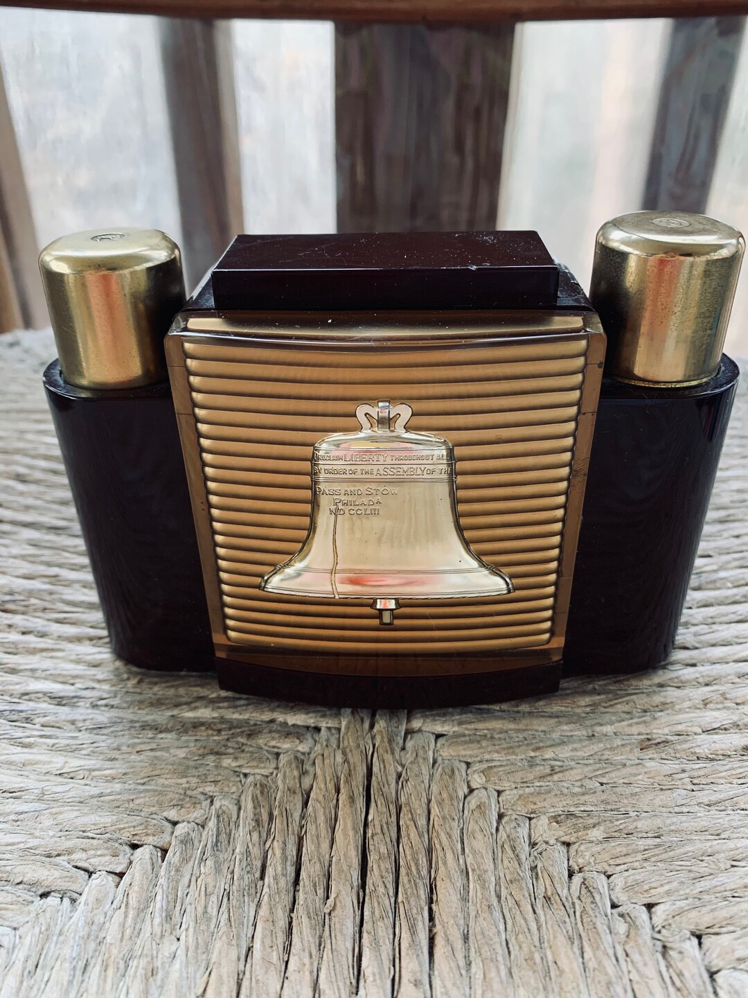 Vintage Liberty Bell Bakelite W/ Brass Buttons & Cap Accents Table ...